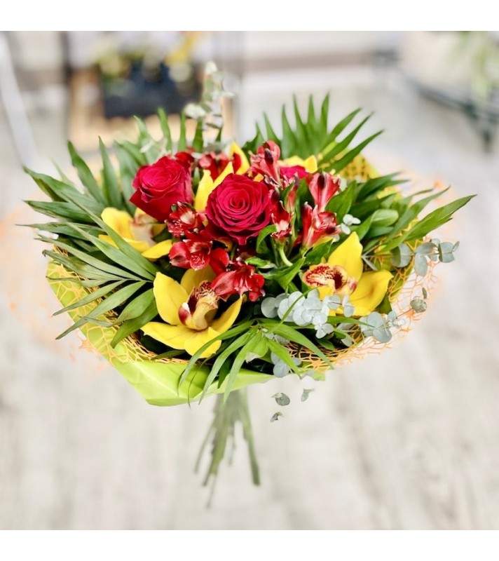 Bouquet Rouge et Jaune à 45,00 € | Any Fleurs